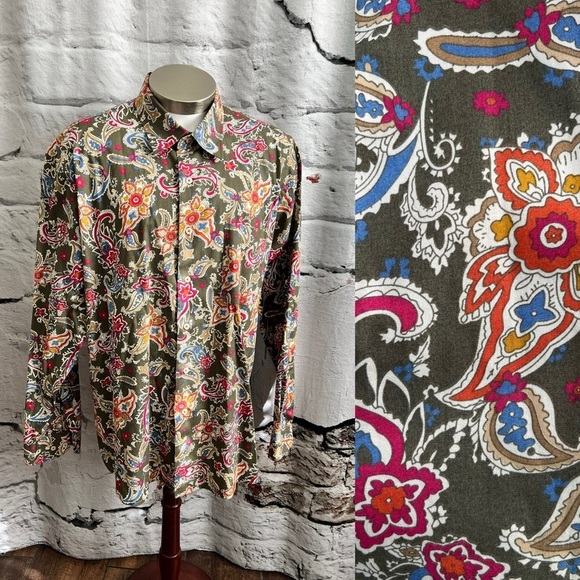 Alan Flusser | Shirts | Vintage Alan Flusser Paidley Button Up Down Shirt Rainbow Cuff Collar ...